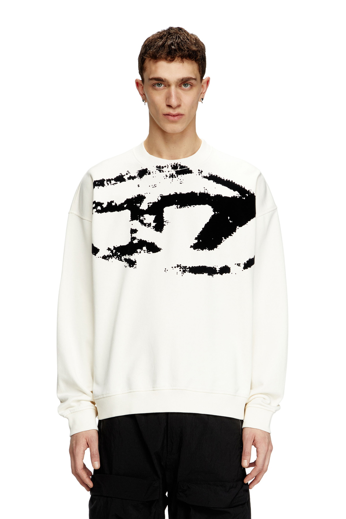 Diesel Sweatshirt with distressed flocked logo - Sweaters Mens in To Be Defined Diesel