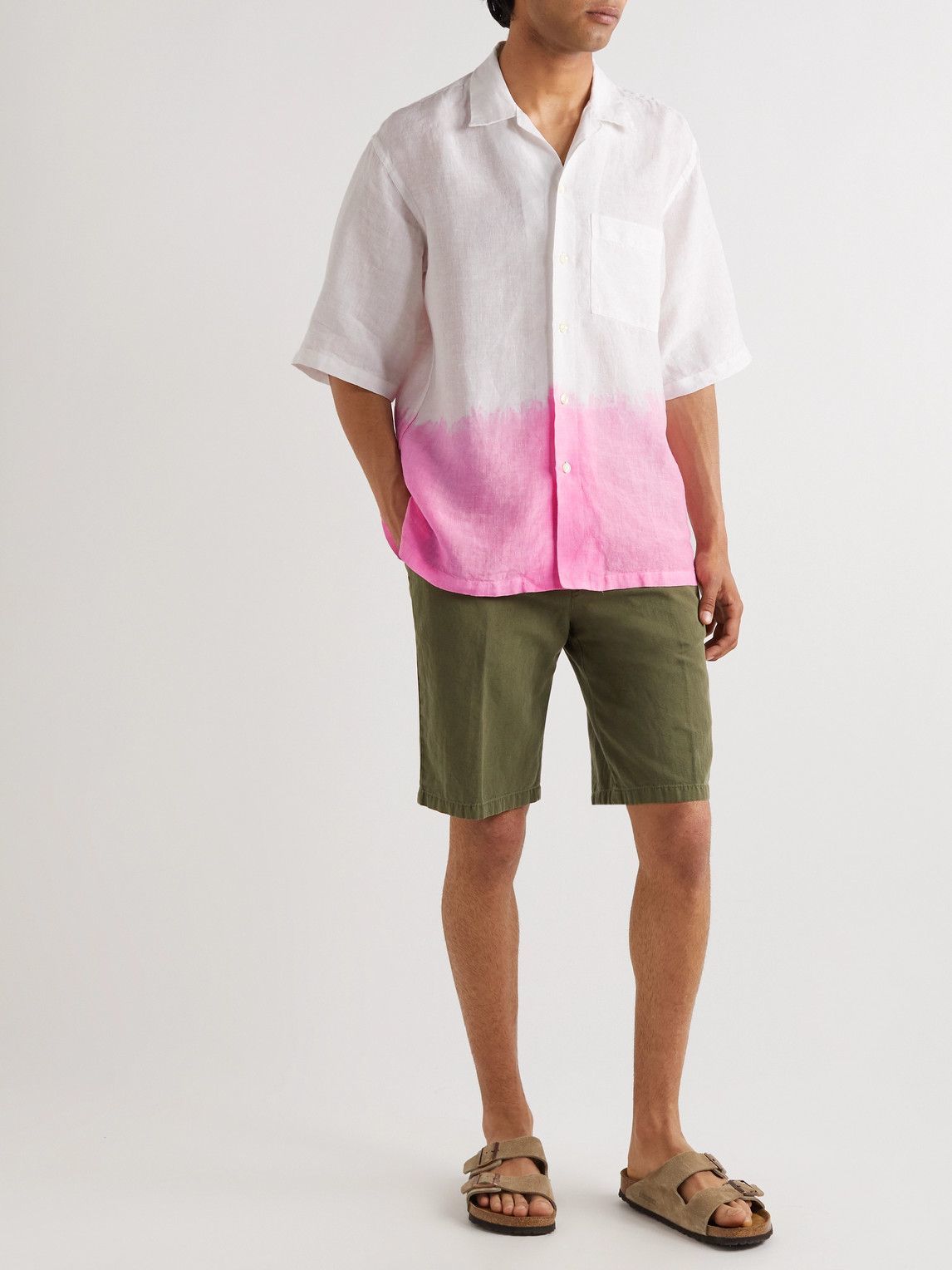 120% - Camp-Collar Dip-Dyed Linen Shirt - Pink 120%