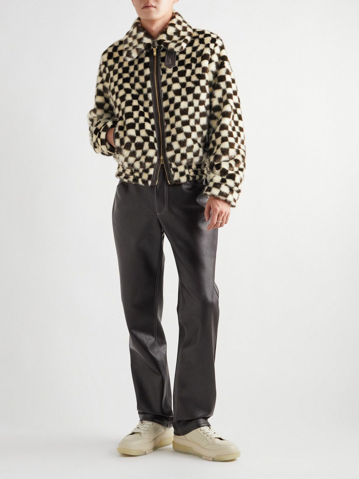 AMIRI - Leather-Trimmed Checked Faux Fur Blouson Jacket - Neutrals Amiri