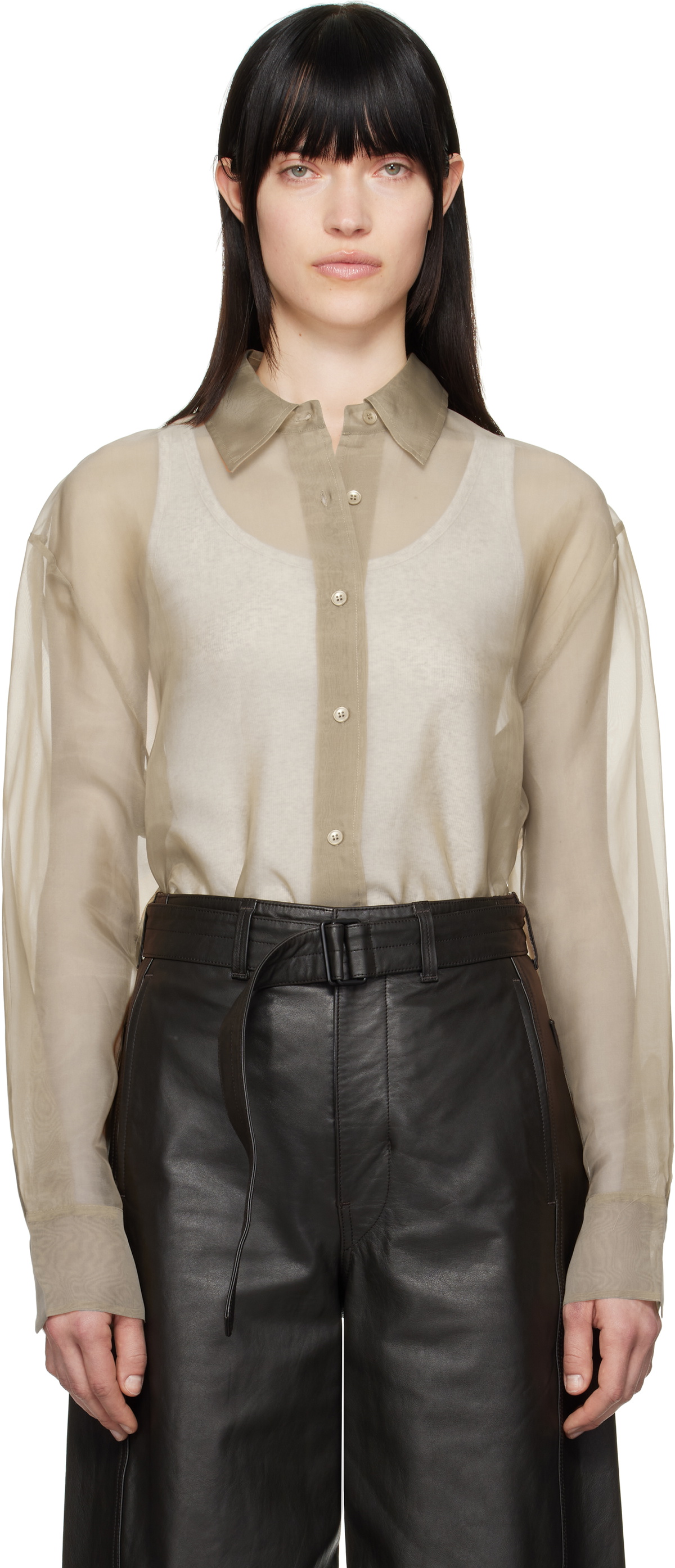 The Frankie Shop Beige Peri Sheer Shirt The Frankie Shop