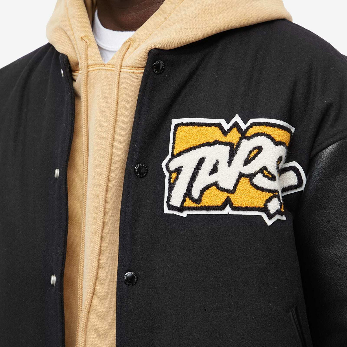 WTAPS Men's Melton Toon Logo Varsity Jacket in Black WTAPS