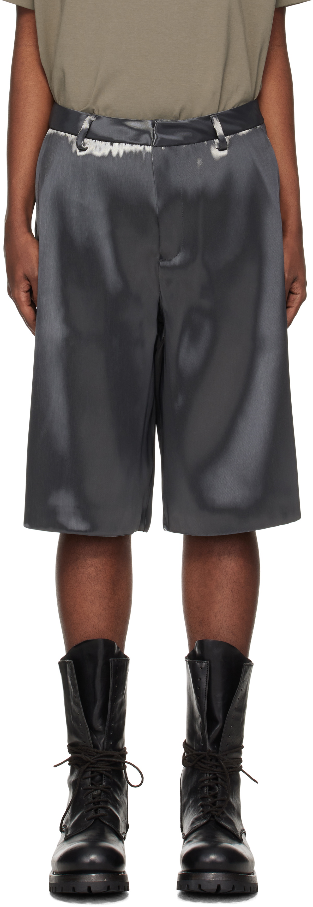 HELIOT EMIL Gray Liquid Metal Shorts Heliot Emil