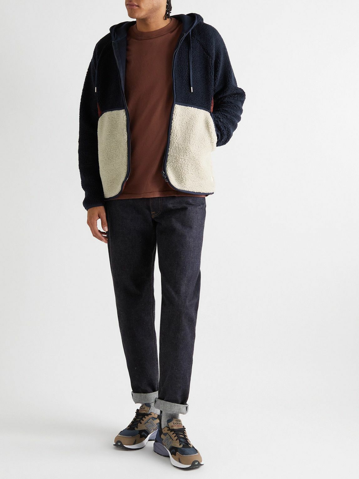 Folk - Puzzle Colour-Block Fleece Hooded Jacket - Blue Folk