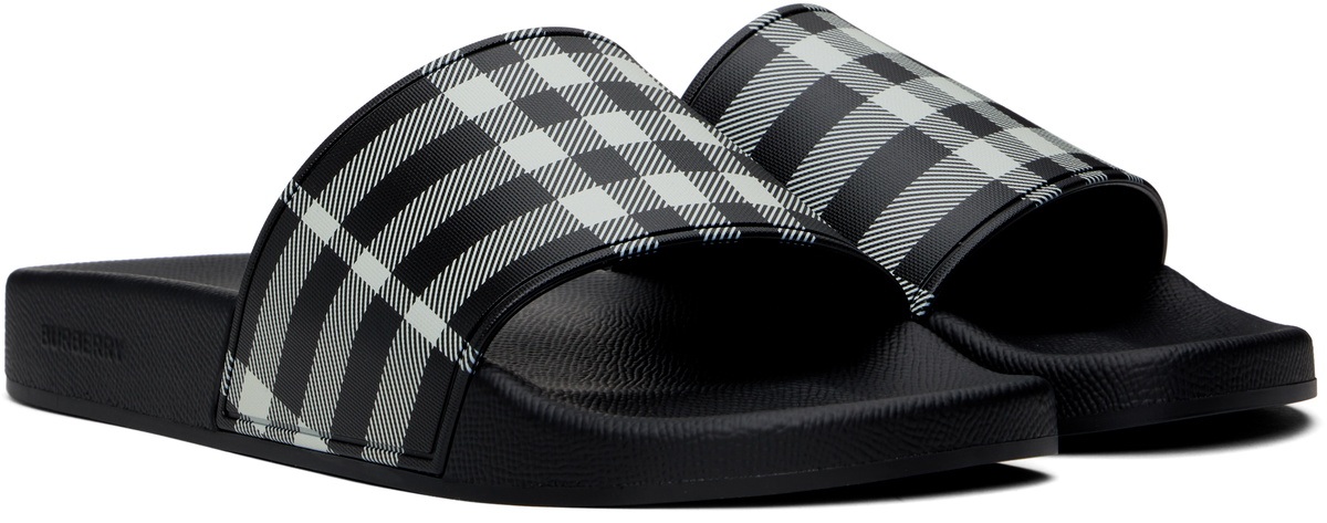 Burberry Black & White Check Pool Slides Burberry