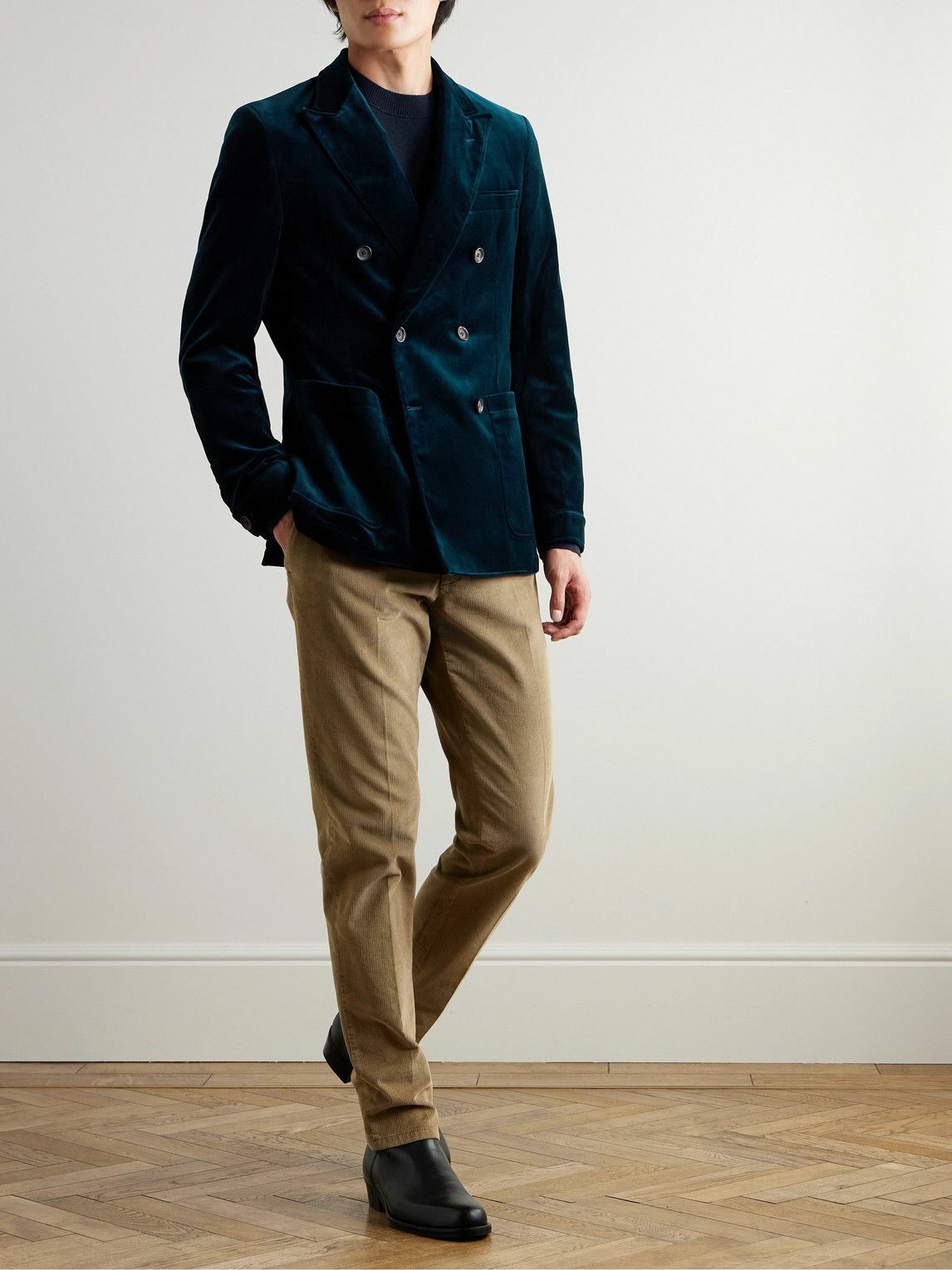 Oliver Spencer - Double-Breasted Cotton-Velvet Blazer - Blue Oliver Spencer
