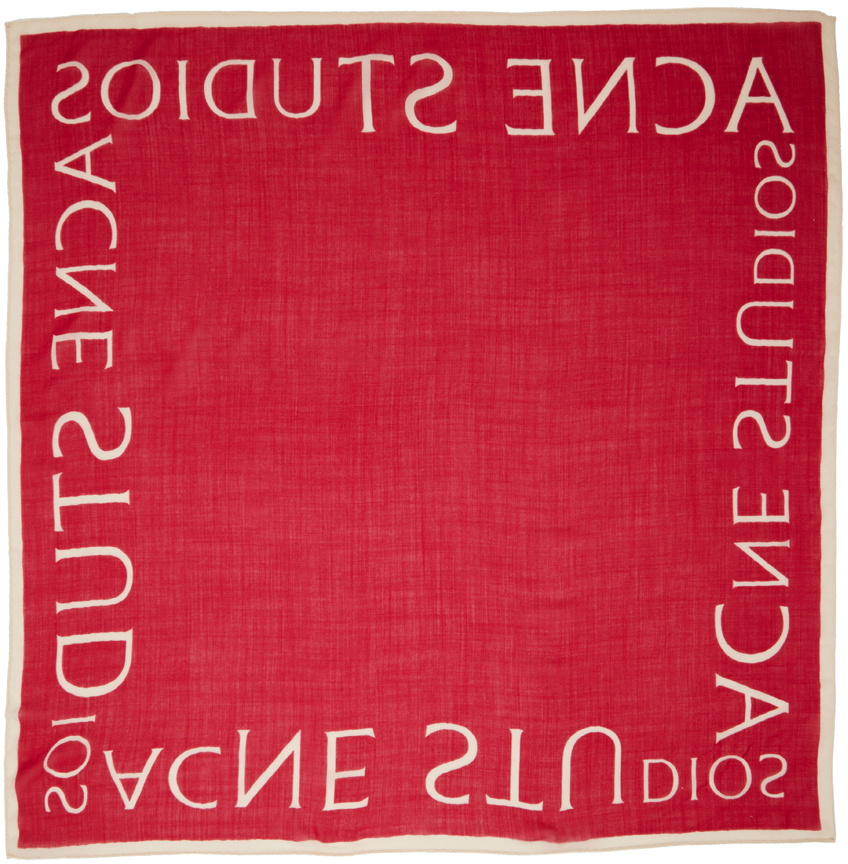 Acne Studios Red Logo Scarf Acne Studios