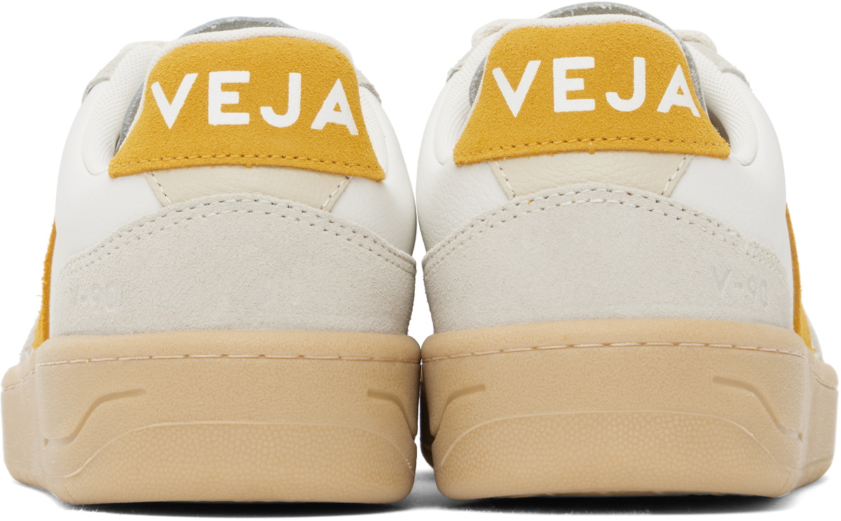 VEJA White & Yellow V-90 Leather Sneakers VEJA