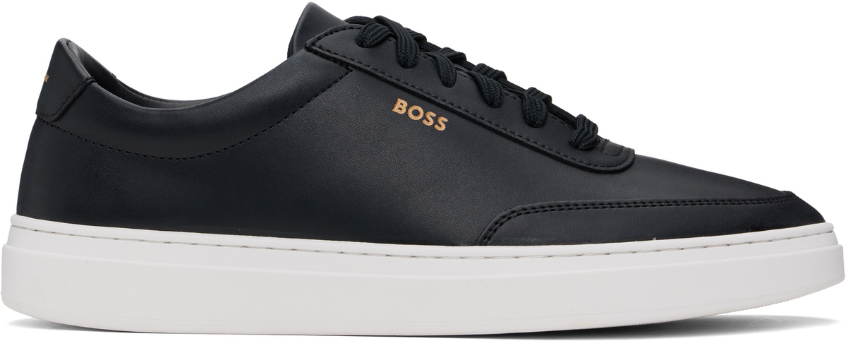 BOSS Black Coated-Leather Logo Sneakers BOSS