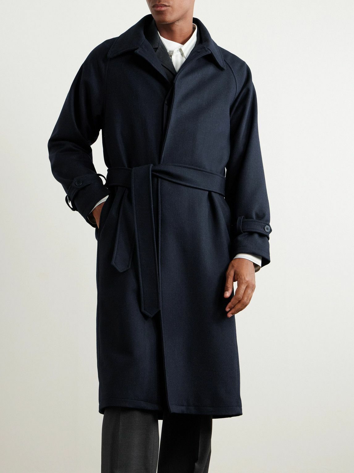 Stòffa - Raglan Belted Wool Coat - Blue STÒFFA