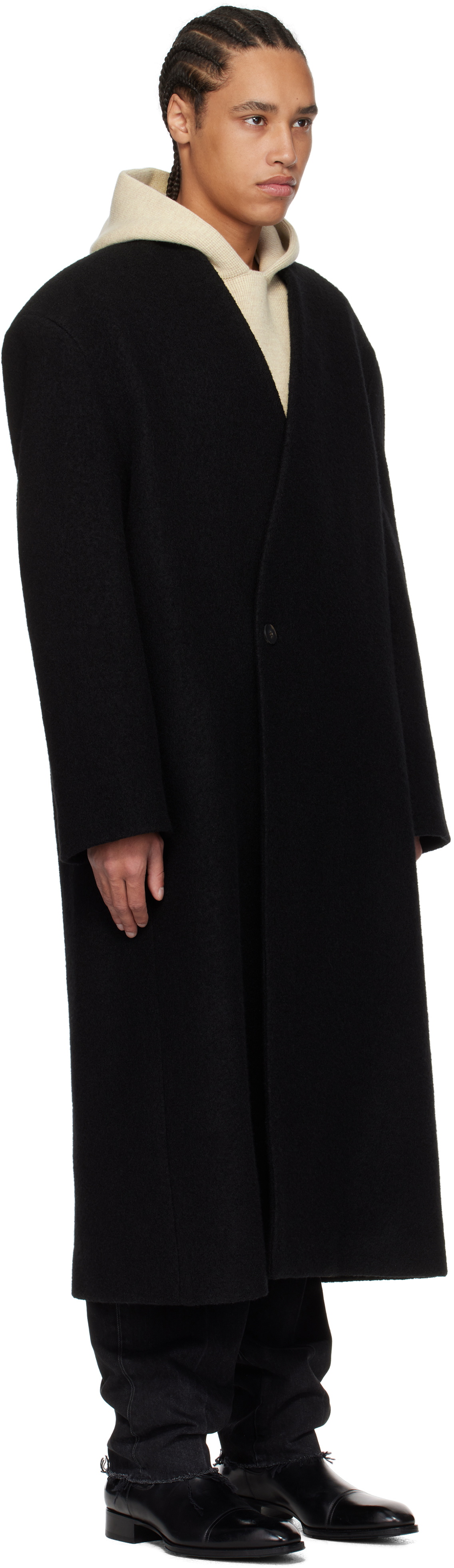 Fear of God Black Boiled Wool Lapelless Relaxed Coat Fear Of God