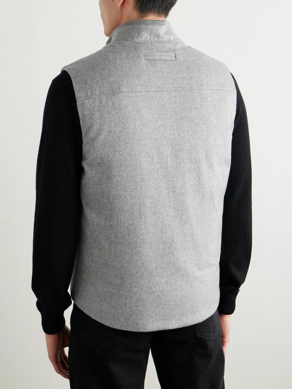 Zegna - Elements Leather-Trimmed Oasi Cashmere Down Gilet - Gray Zegna