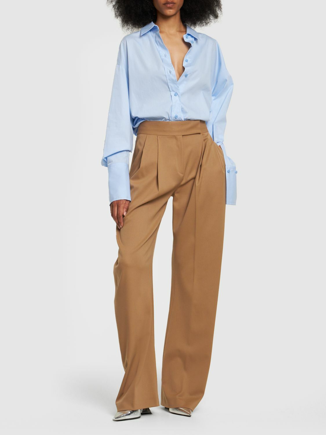 THE ATTICO - Gary Wool Blend High Rise Wide Pants The Attico
