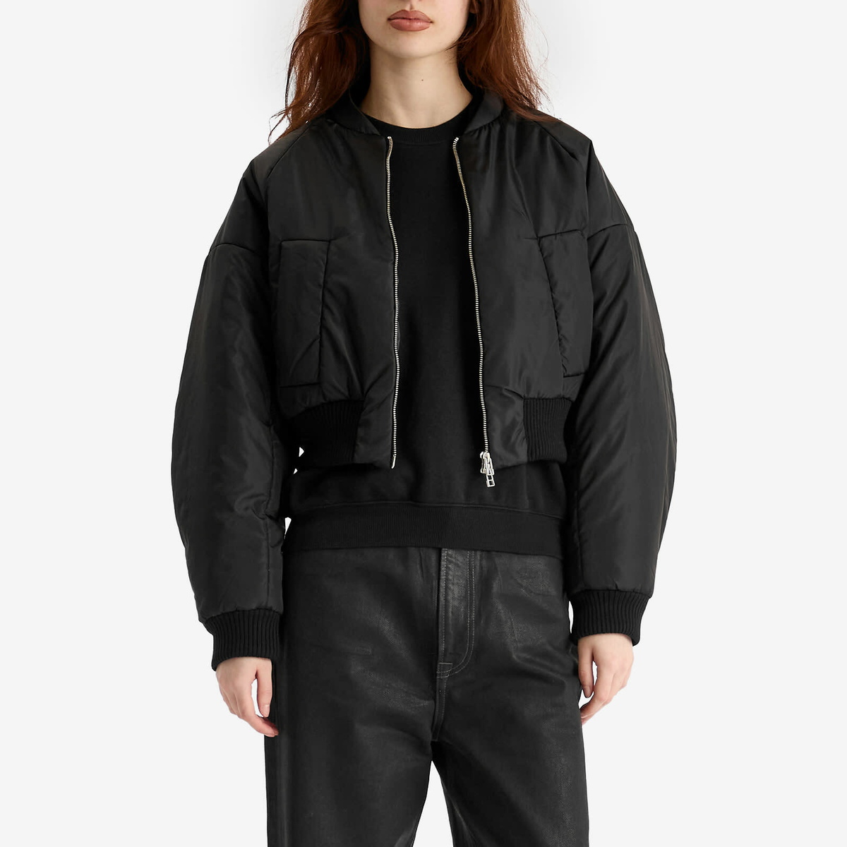 KASSL Editions Women's Cropped Bomber Jacket in Black Kassl Editions