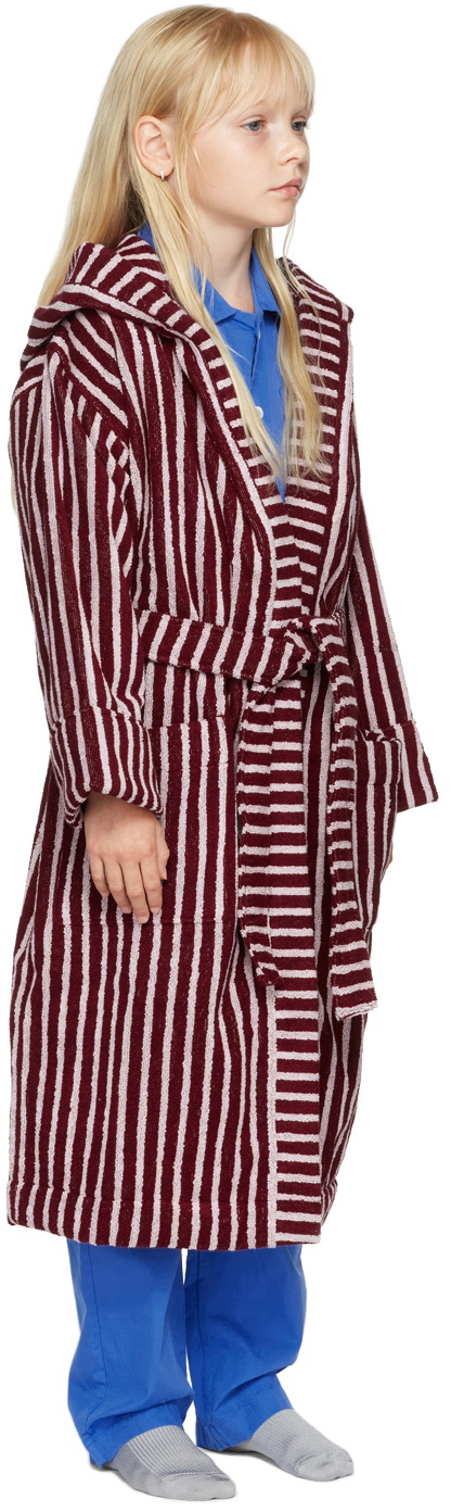 Tekla Kids Kids Red & Pink Striped Hooded Bath Robe