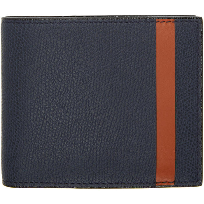 Valextra Navy and Orange Stripe 6CC Bifold Wallet Valextra