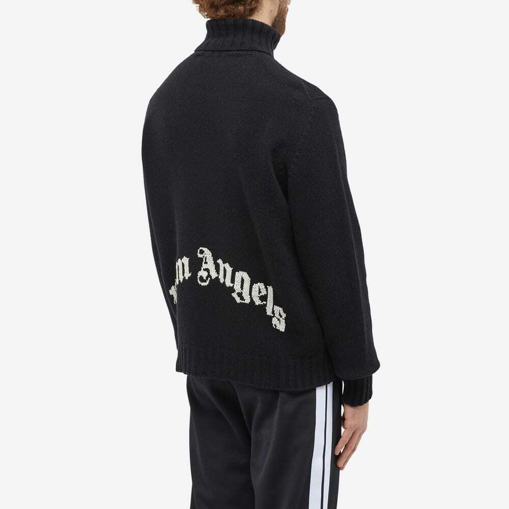 Palm Angels Men's Curved Logo Roll Neck Knit in Black/White Palm Angels