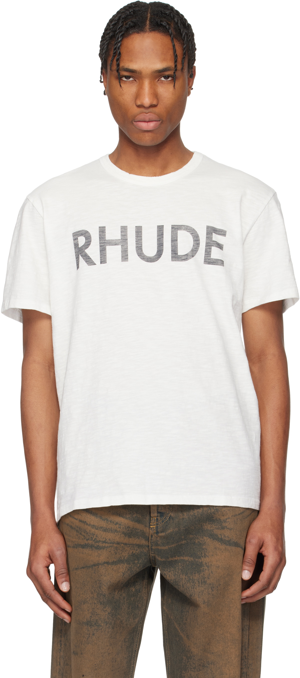 Rhude White 'Rhude' Logo Slub T-shirt Rhude