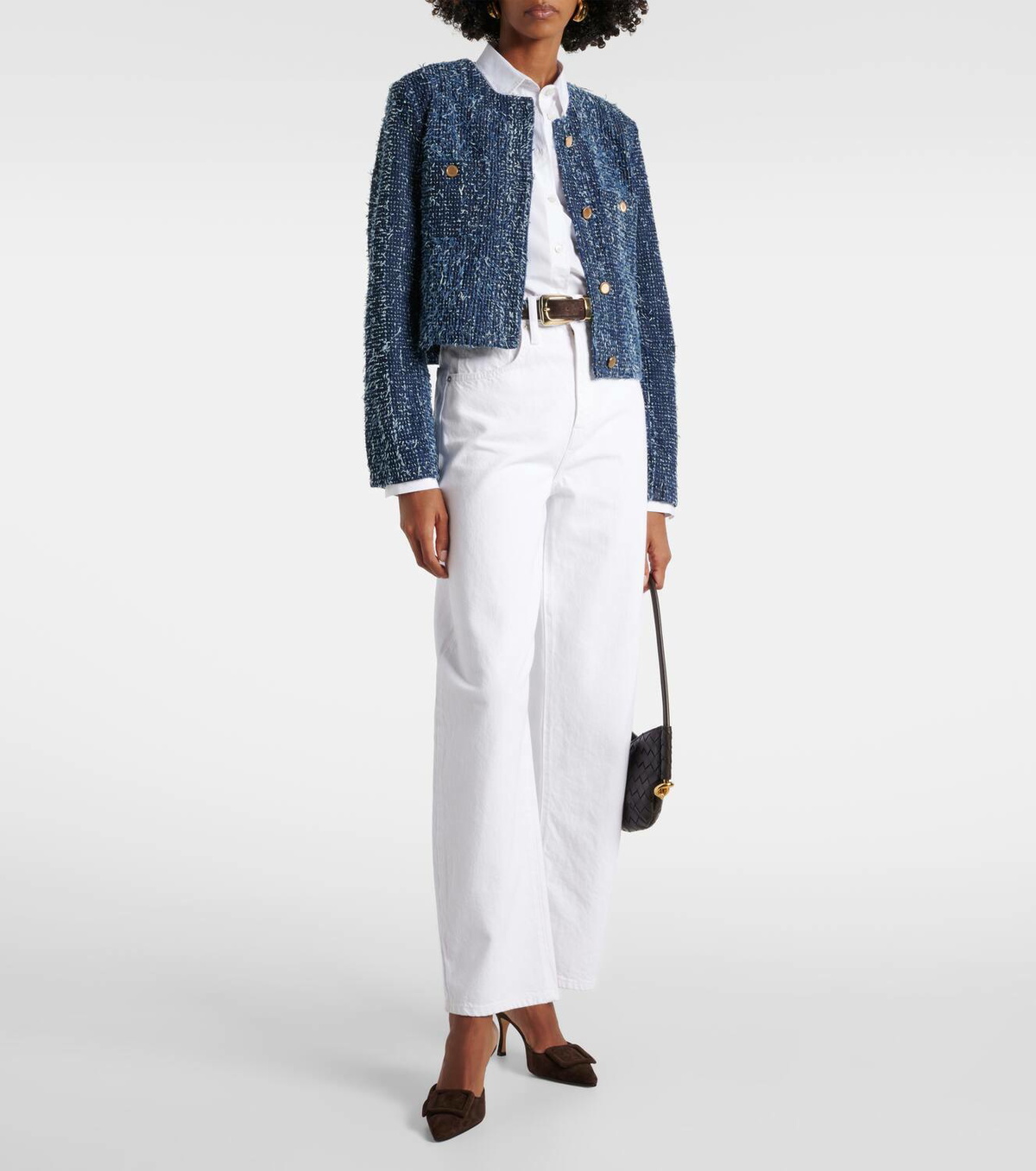 Frame Cropped denim bouclé jacket Frame Denim