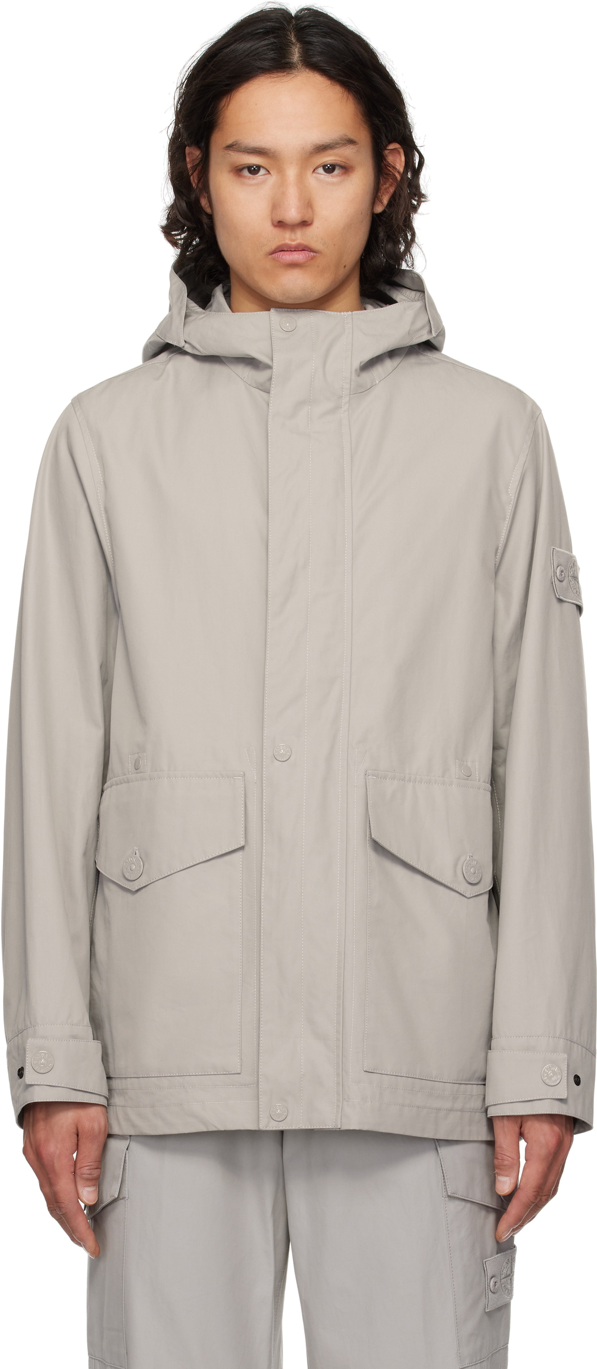 Stone Island Gray Weatherproof Cotton Canvas Coat Stone Island