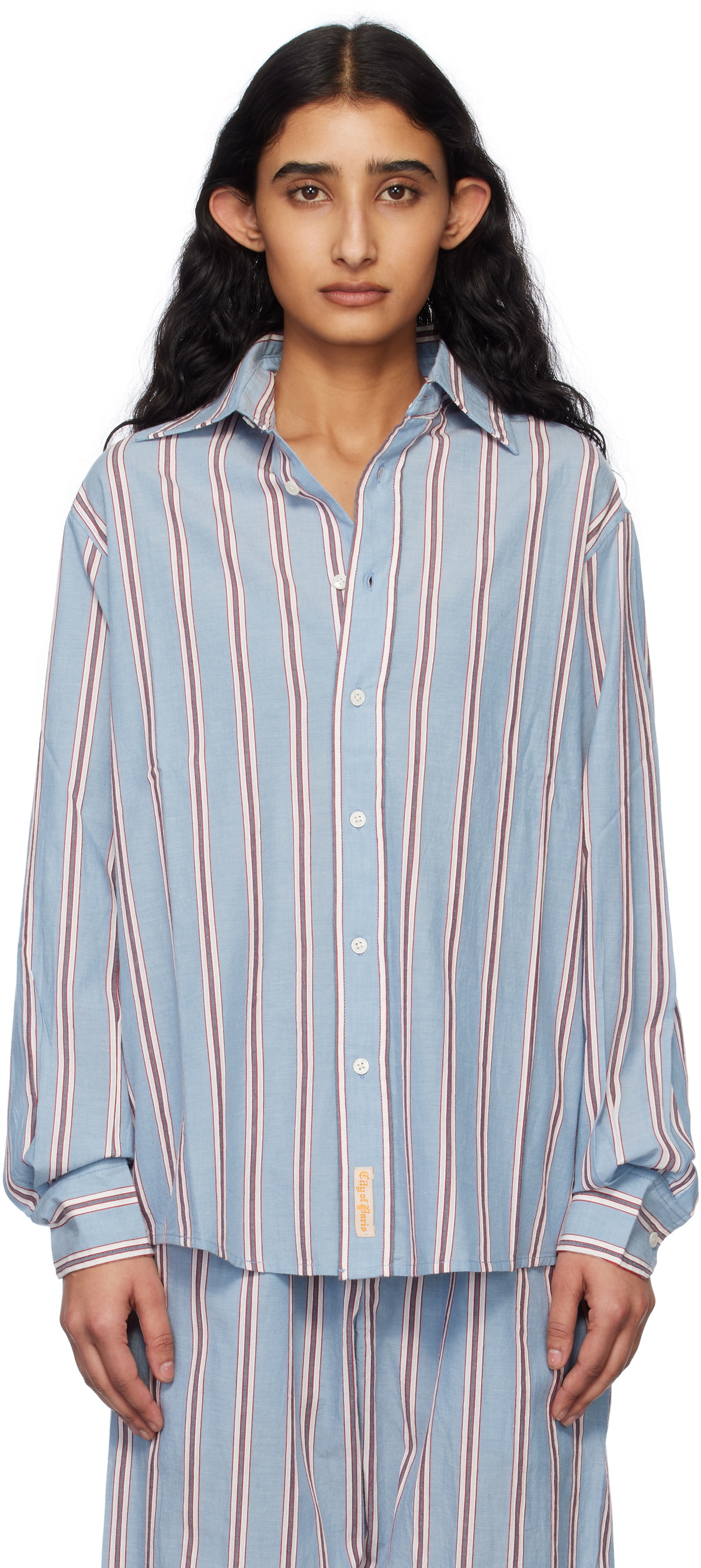 Bode Blue Regatta Stripe Shirt Bode