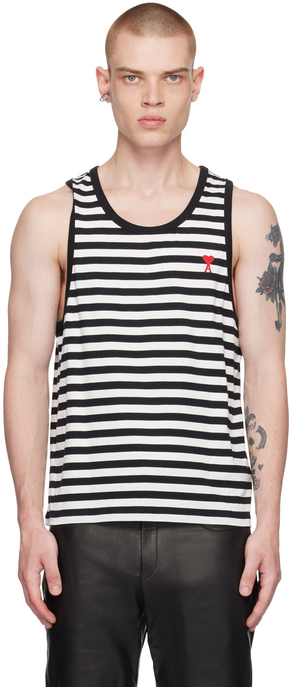 AMI Paris White & Black Ami de Cœur Tank Top AMI