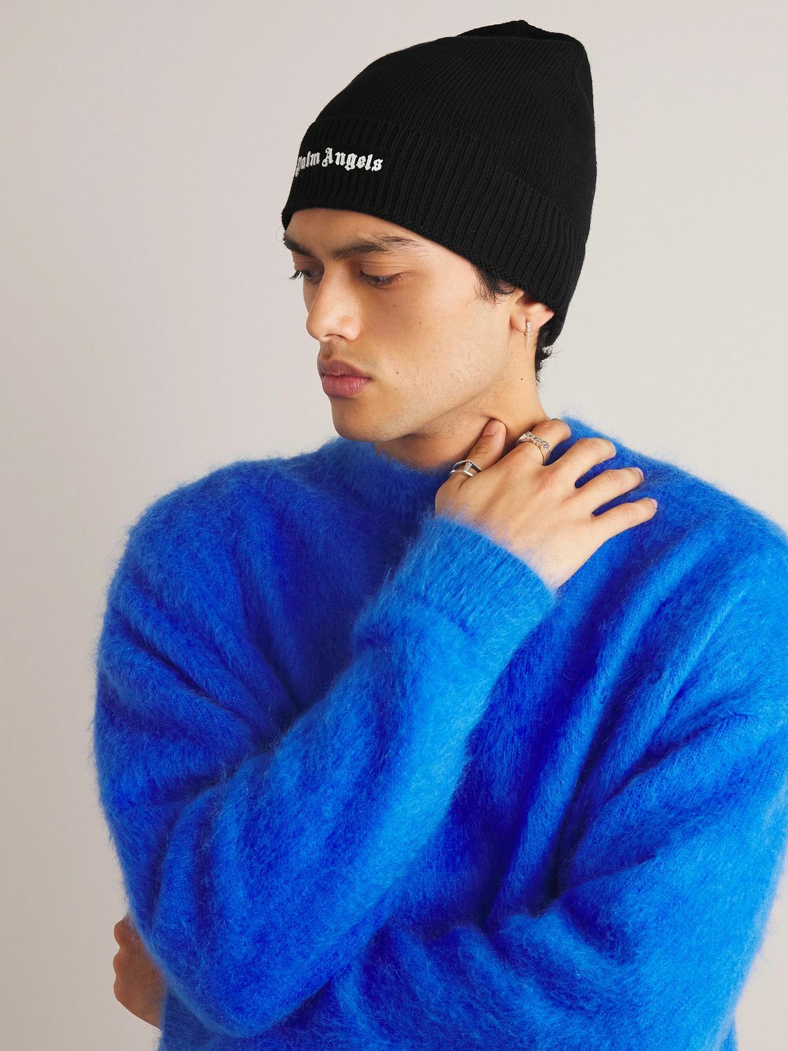 Palm Angels - Logo-Flocked Ribbed Cotton Beanie Palm Angels