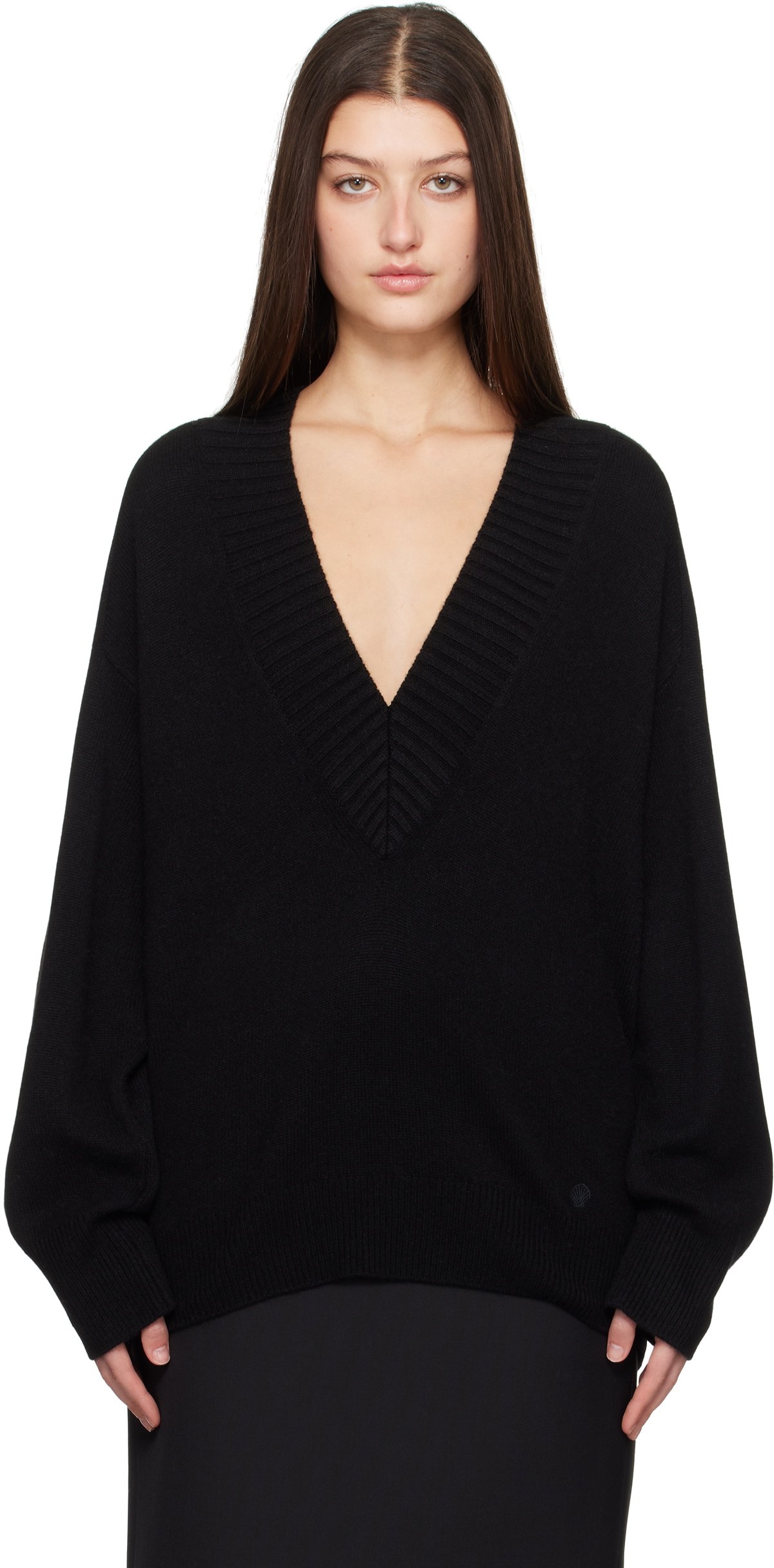 Loulou Studio Black Deep V Neck Sweater Loulou Studio