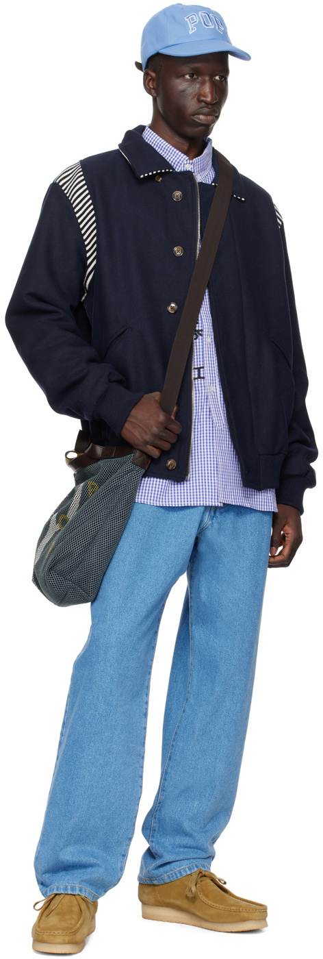 Pop Trading Company Navy Stripe Bomber Jacket Pop Trading Pop Trading Company Navy Stripe Bomber Jacket Pop Trading