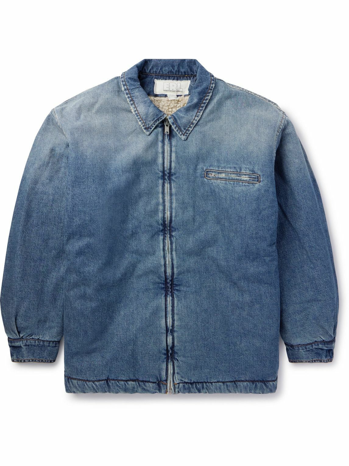 ERL - Oversized Distressed Faux Shearling-Lined Padded Denim Jacket ...