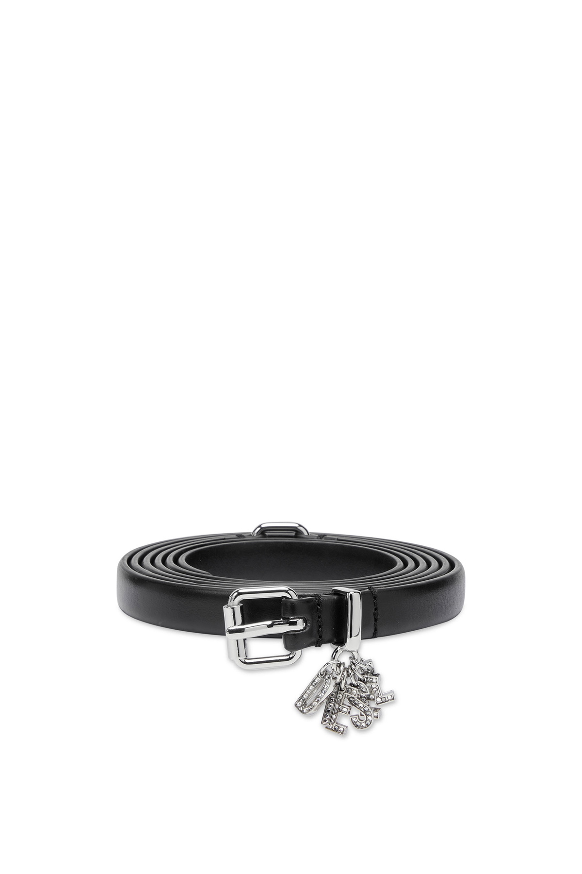 Diesel Leather belt with crystal logo charms - Belts Womens in Black Diesel