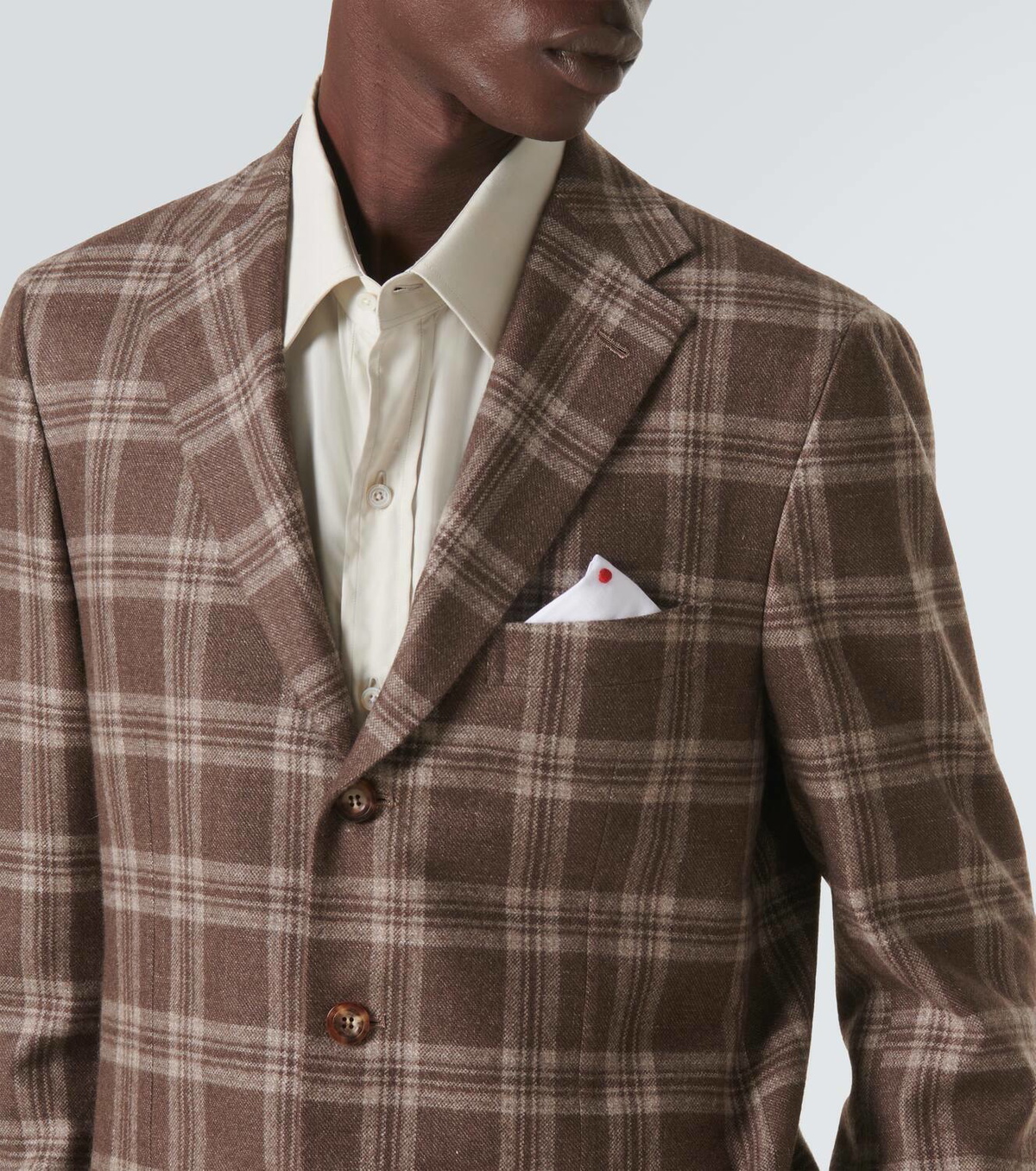 Kiton Checked wool, silk and linen blazer Kiton