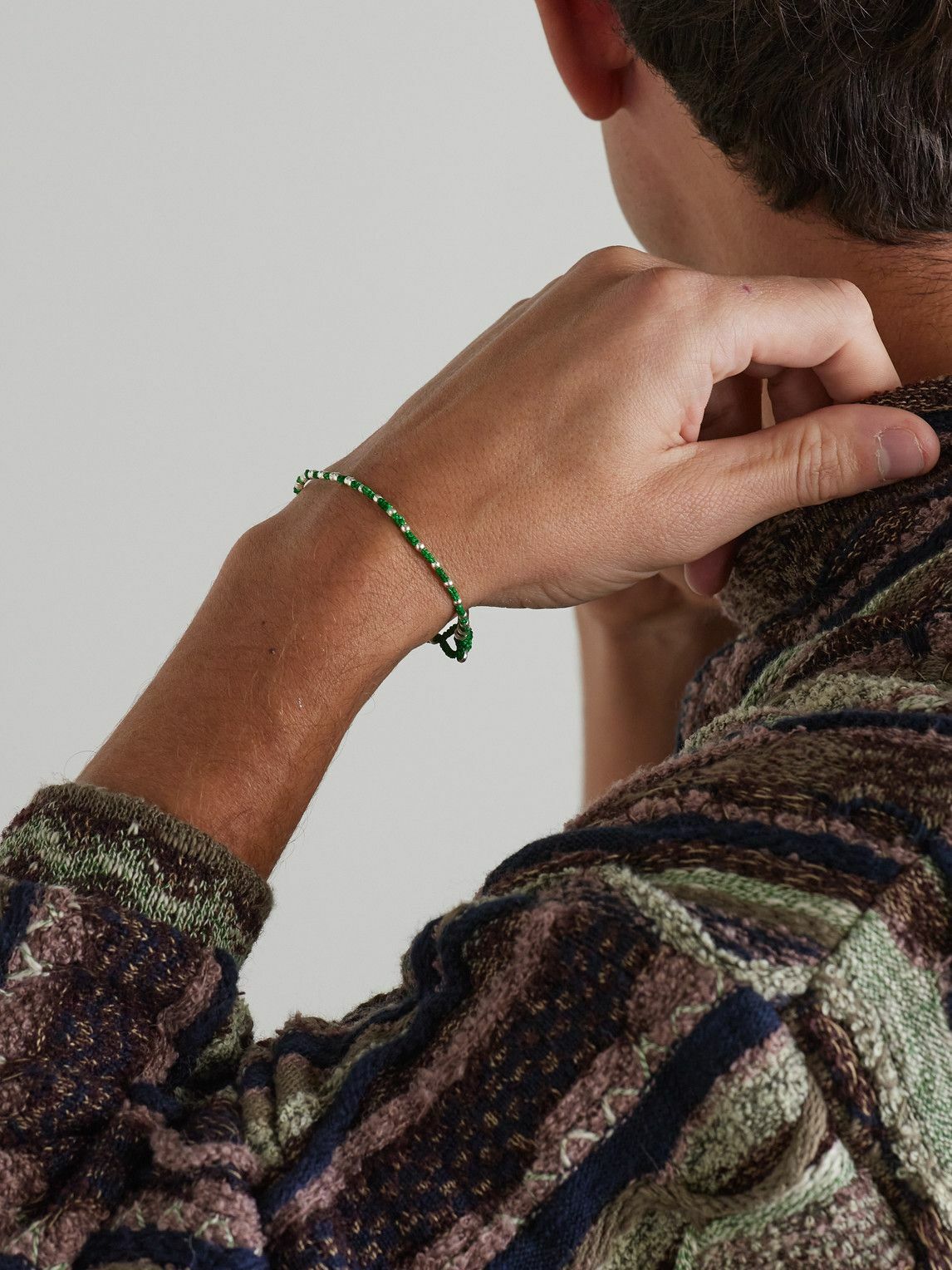 Mikia - Silver Beaded Bracelet - Green Mikia