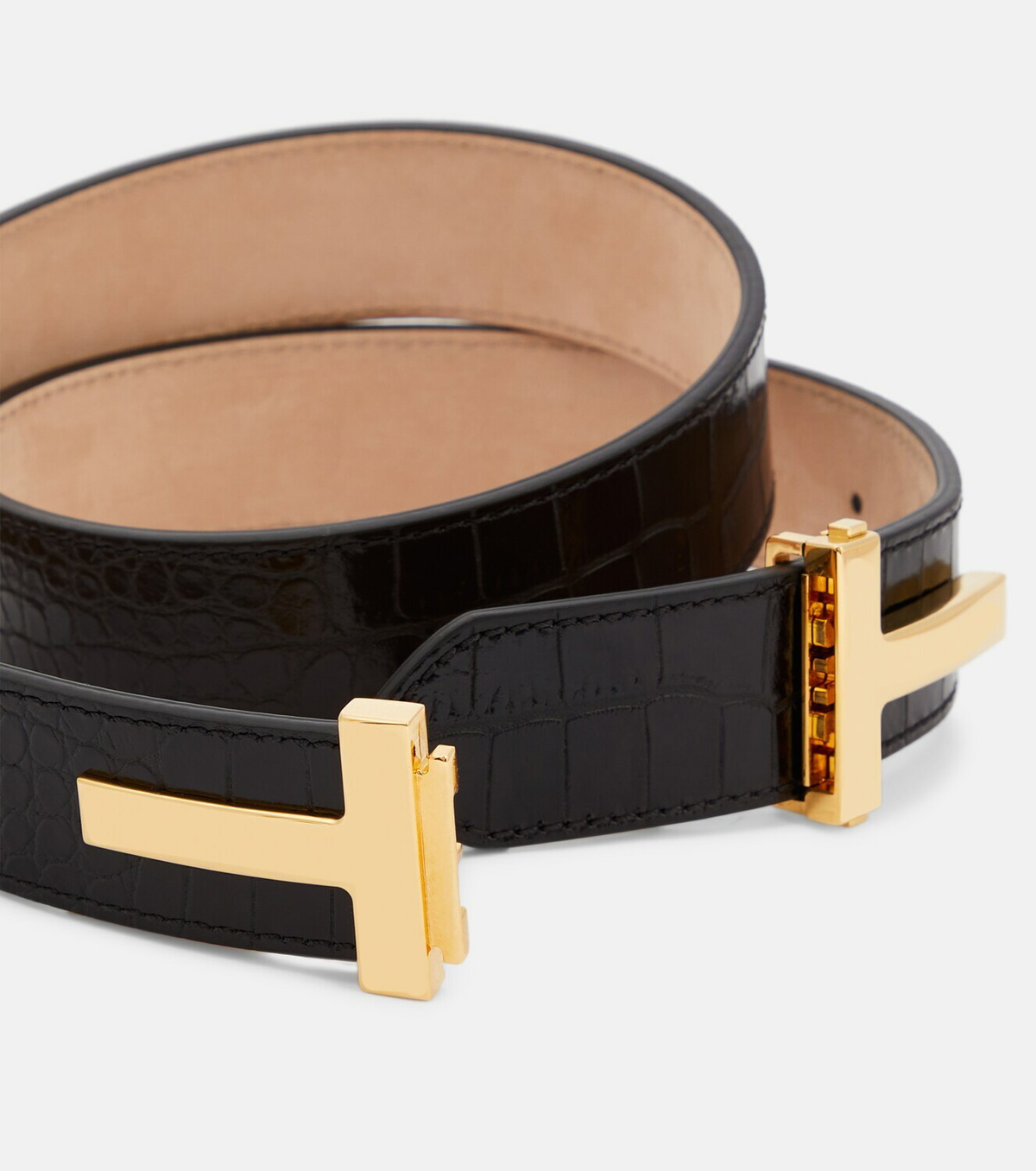 Tom Ford - Double T croc-effect leather belt TOM FORD