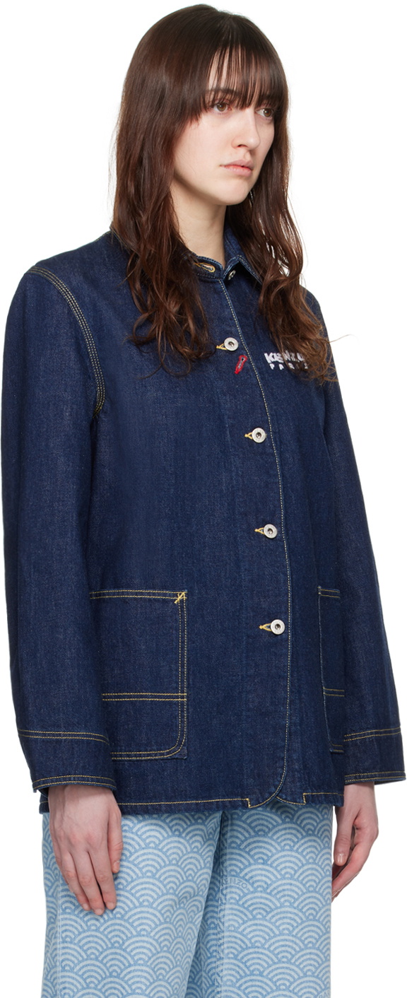 Kenzo Indigo Drawn Varsity Denim Jacket Kenzo