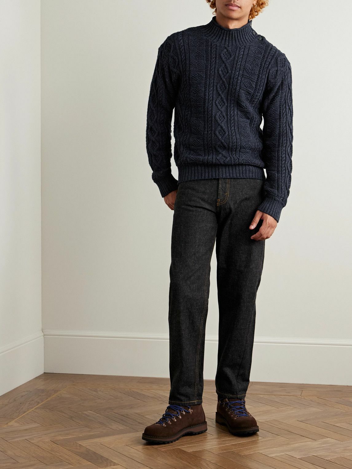 RRL - Cable-Knit Cotton Mock-Neck Sweater - Blue RRL