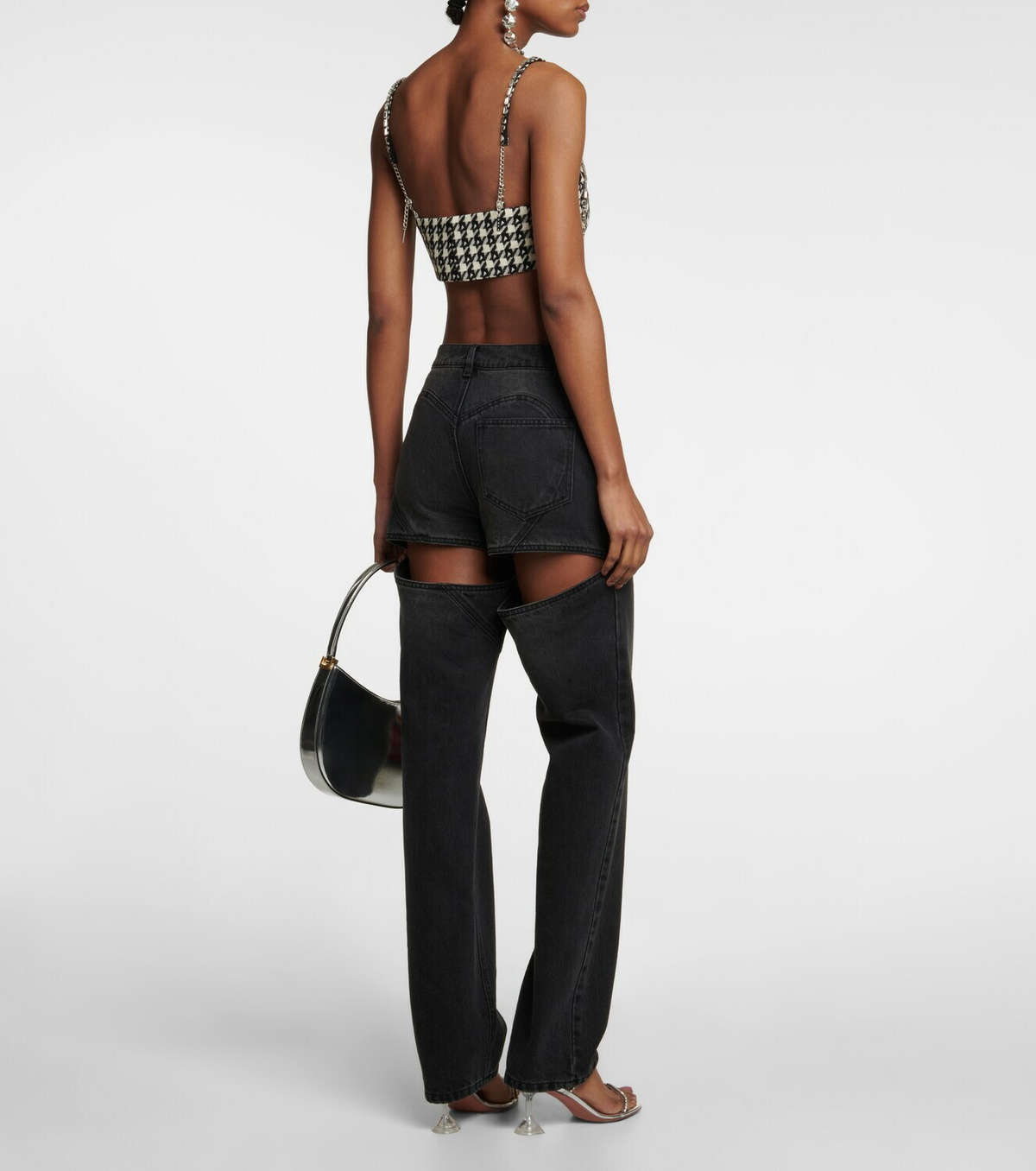 Area - Embellished checked crop top AREA