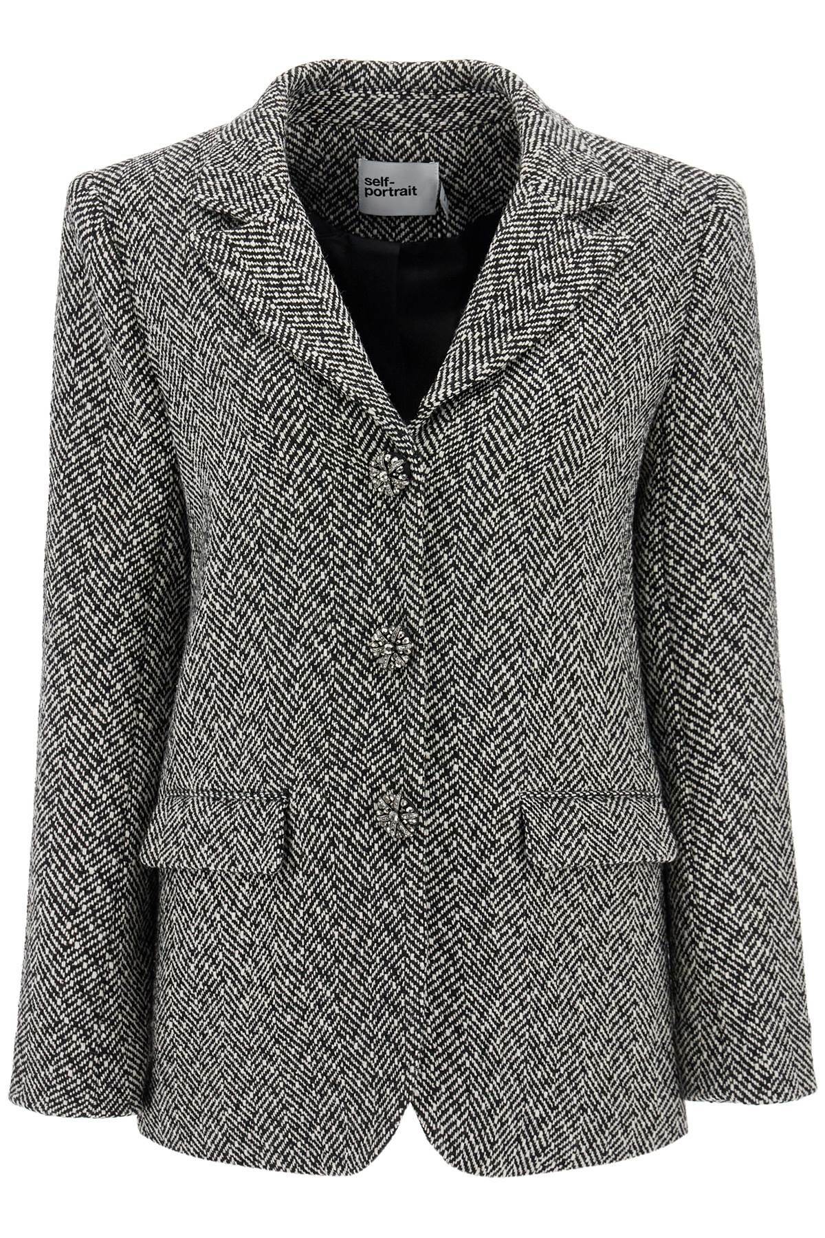 SELF PORTRAIT herringbone three-button blazer Black Self-Portrait