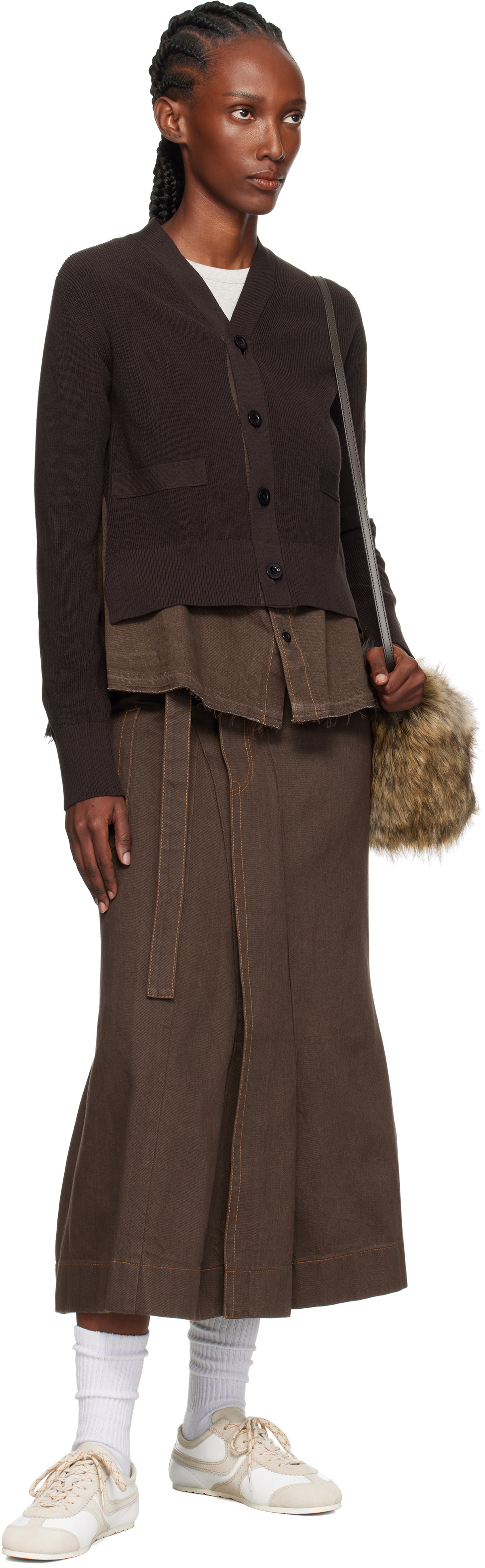 sacai Brown Denim x Knit Cardigan Sacai