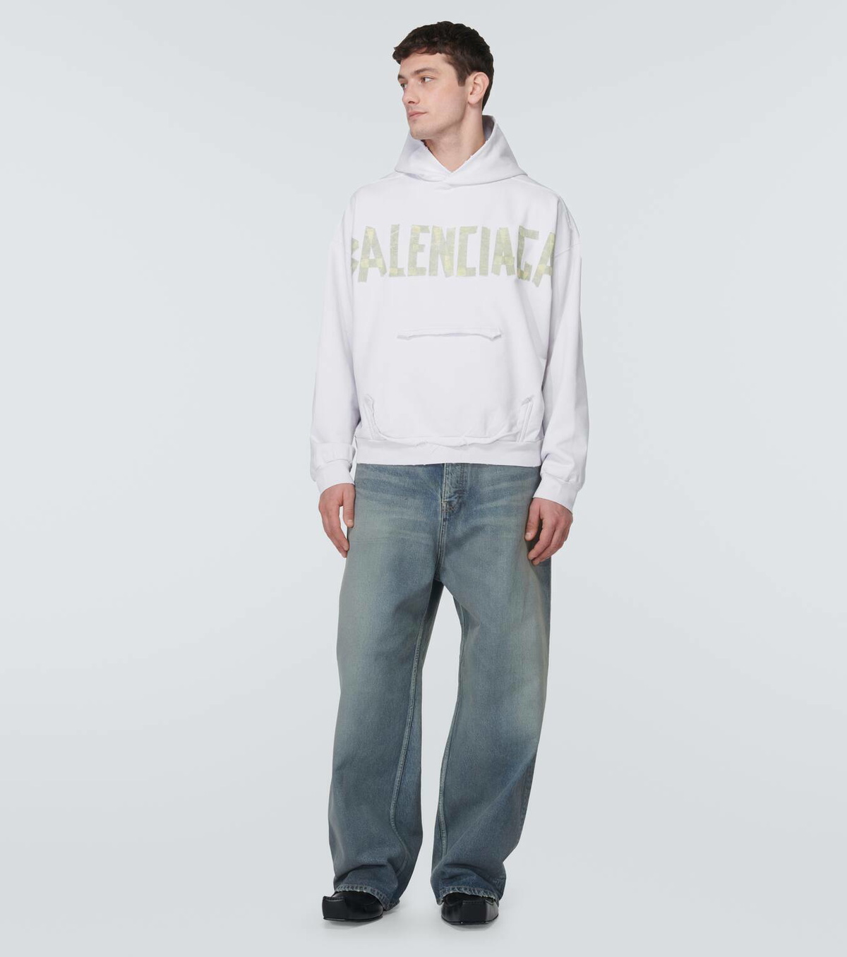 Balenciaga Tape Type Ripped cotton fleece hoodie Balenciaga