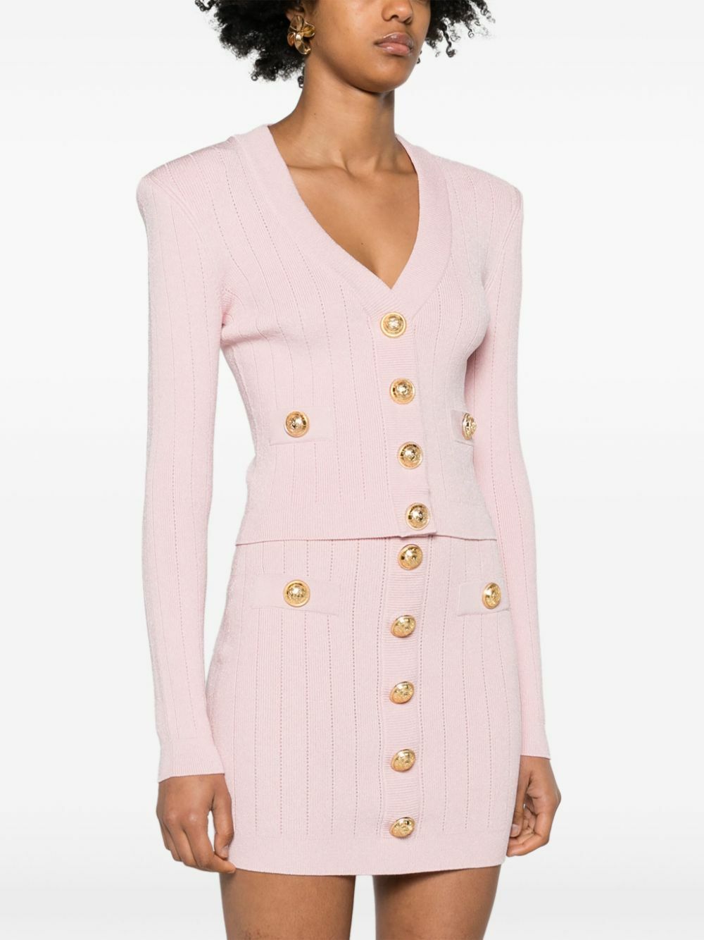 Balmain Pink Buttoned-Up Knitted Cardigan Balmain