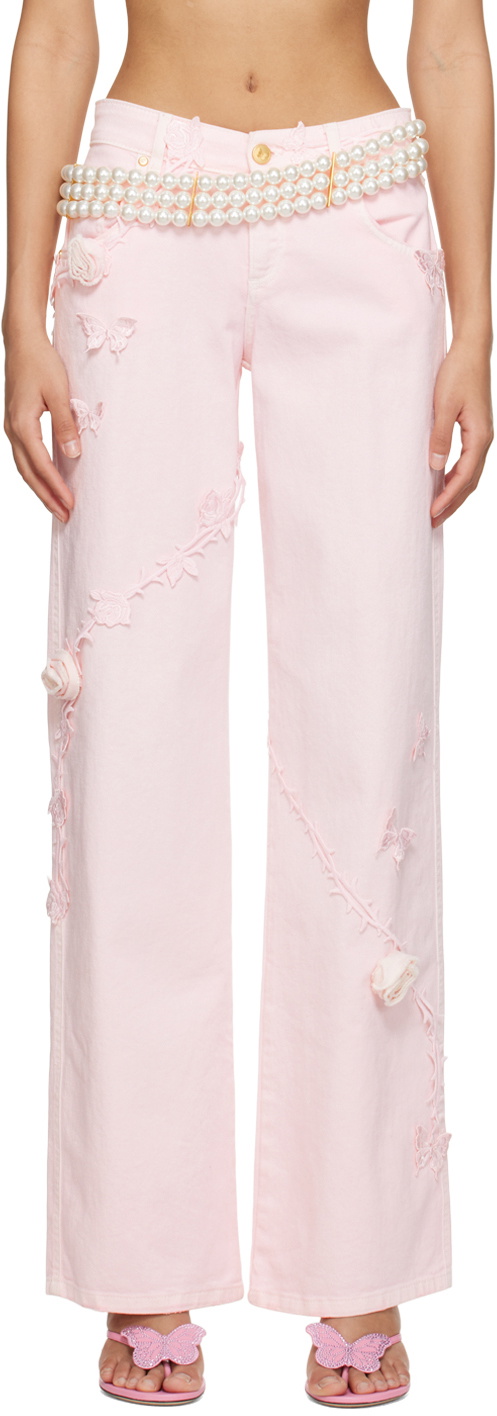 Blumarine Pink Oversized Thorn Jeans Blumarine