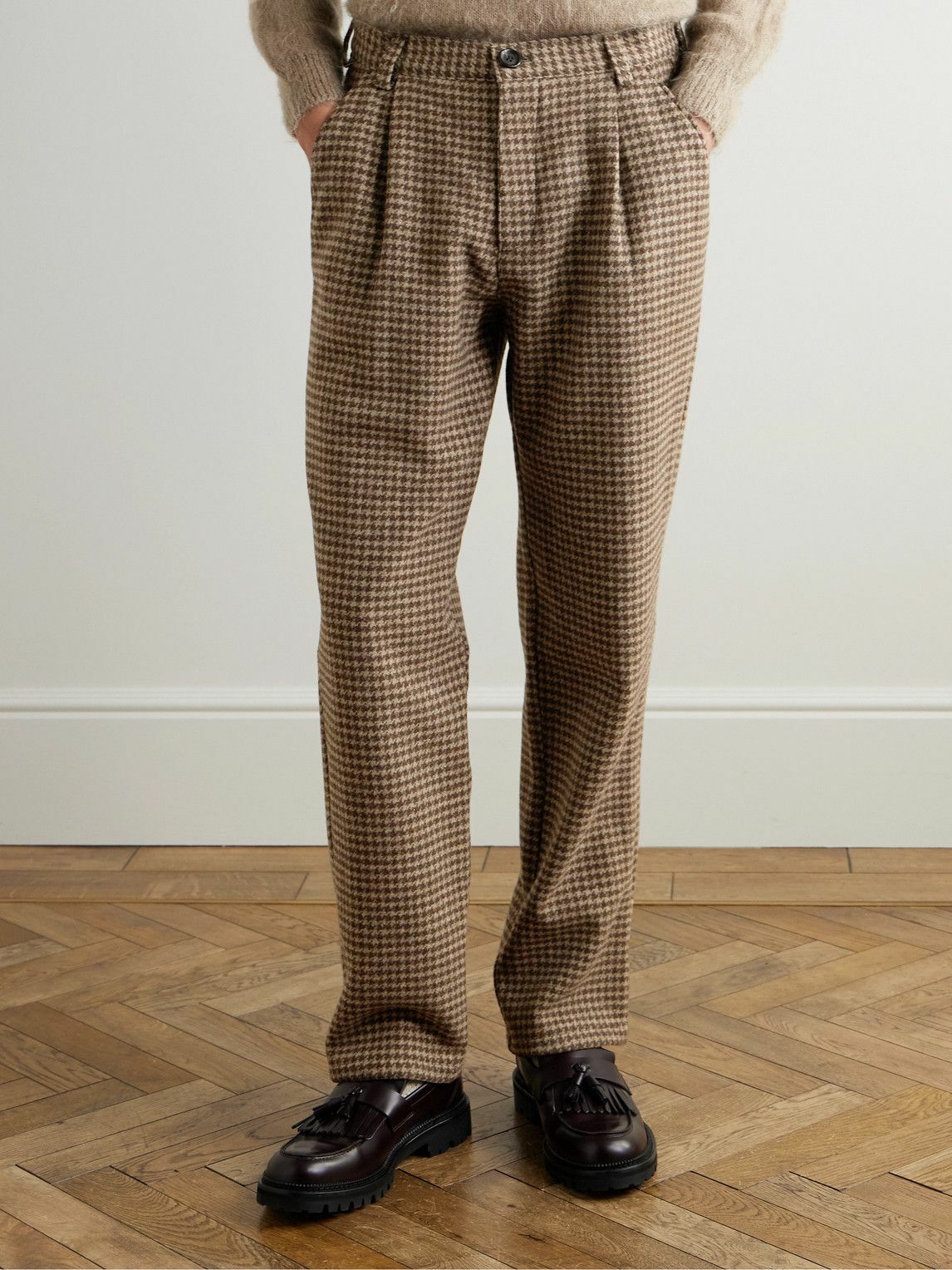Oliver Spencer - Morton Straight-Leg Pleated Houndstooth Wool Trousers - Neutrals Oliver Spencer