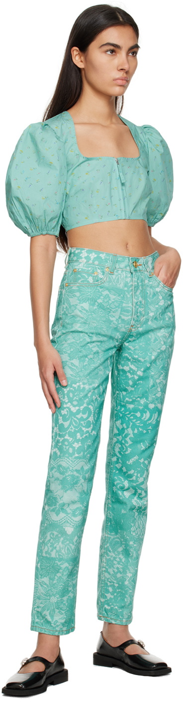 GANNI Blue Cropped Blouse GANNI