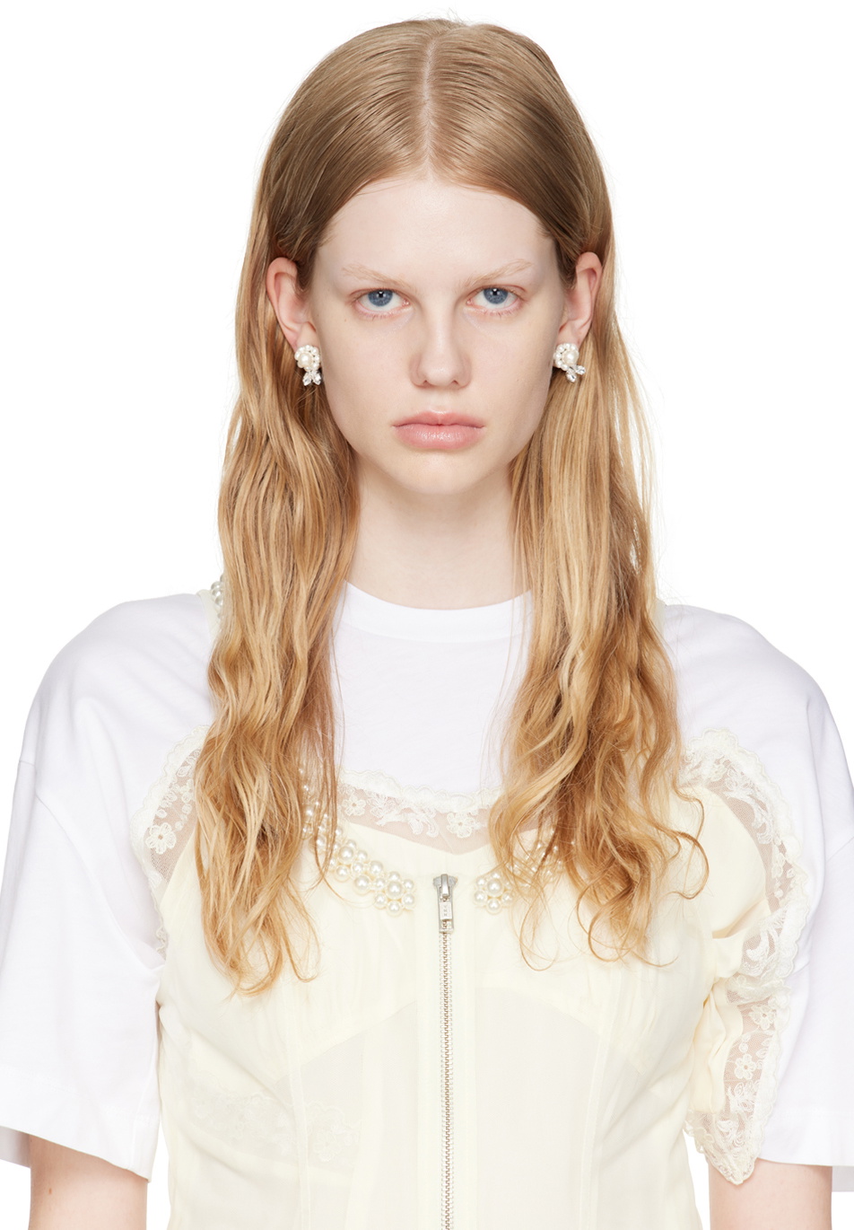 Simone Rocha White Daisy Leaf Stud Earrings Simone Rocha