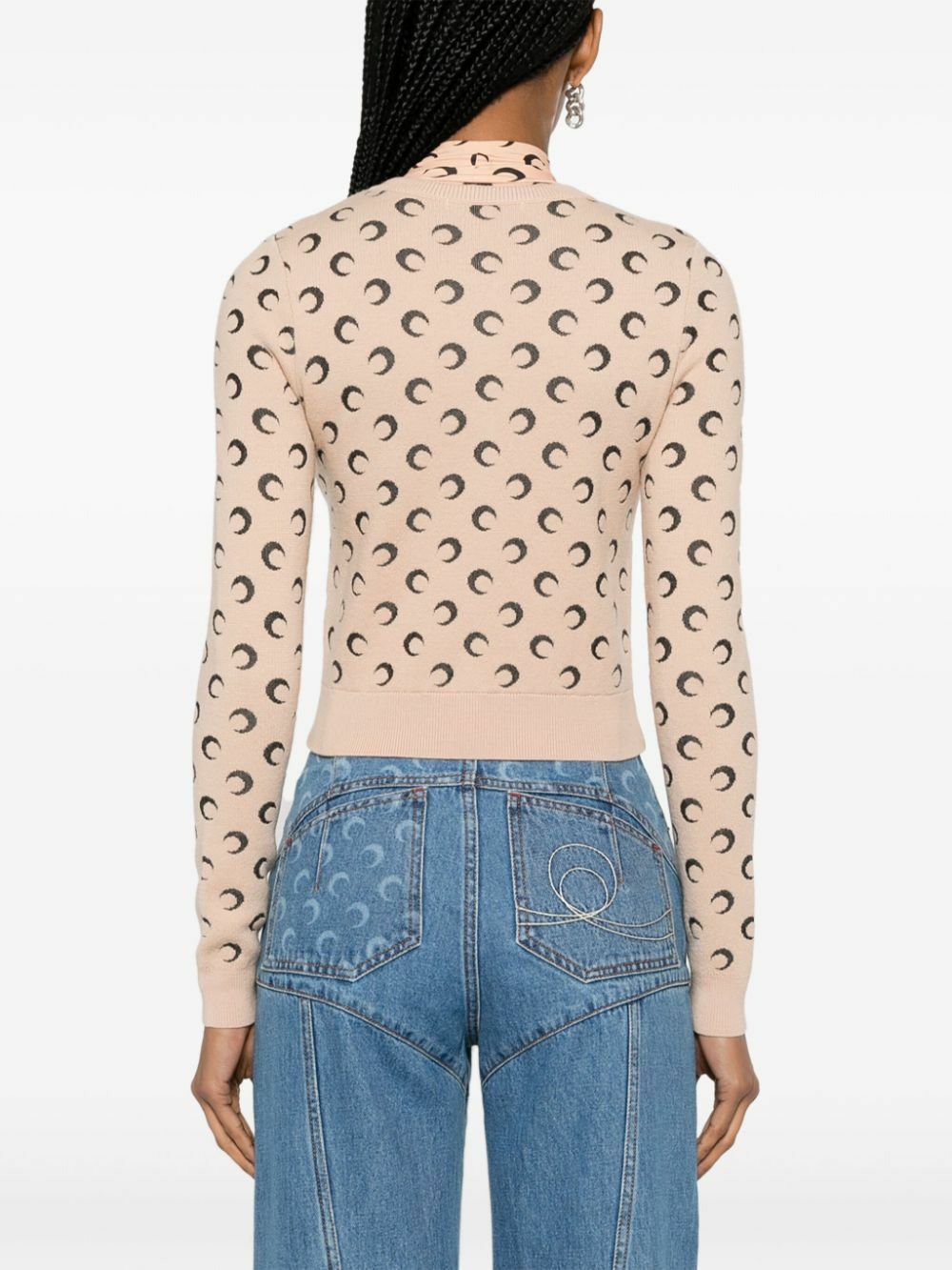 Marine Serre Neutral Crescent Moon Wool Cardigan Marine Serre