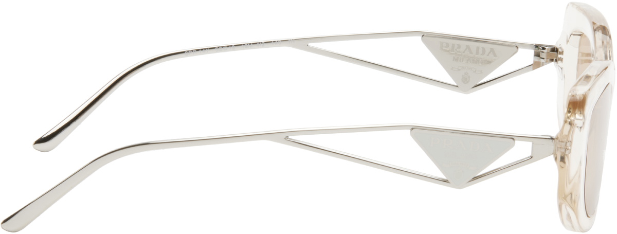 Prada Eyewear Silver Rectangular Acetate Metal Logo Sunglasses Prada