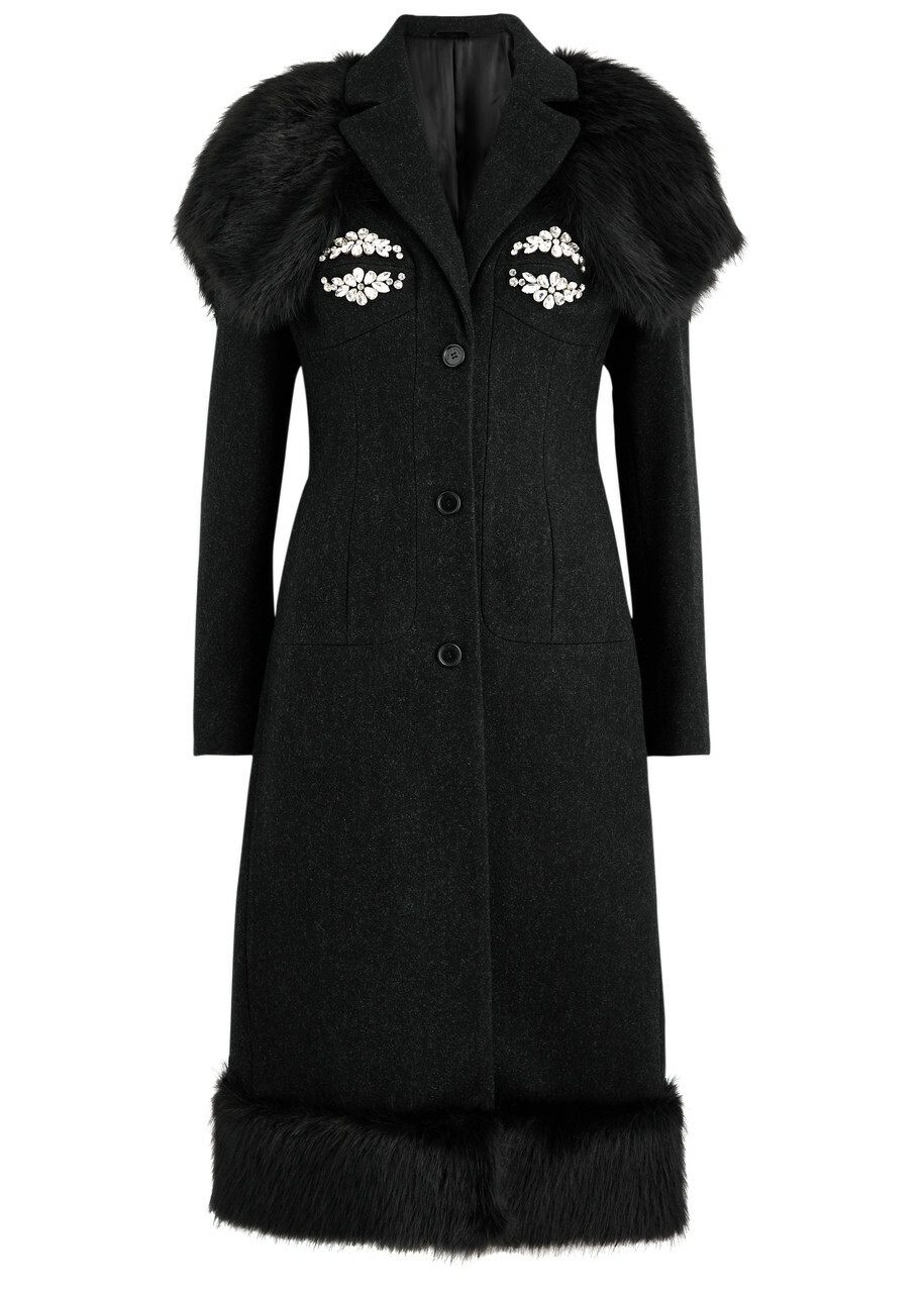 Simone Rocha Faux Fur-trimmed Wool-blend Coat Black Simone Rocha