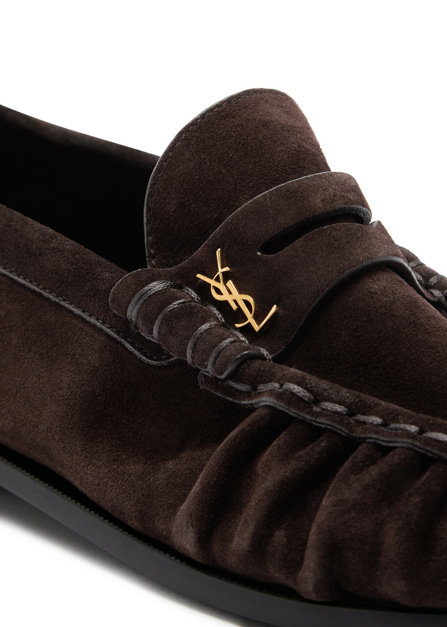 Saint Laurent Le Loafer Logo Suede Loafers Brown Saint Laurent