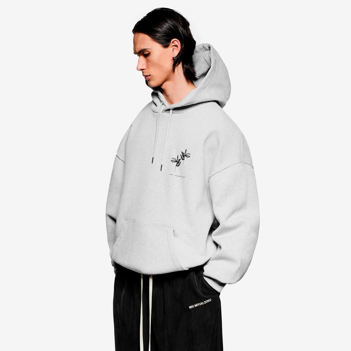 MKI Men's Ink Flower Hoodie in Grey MKI Miyuki-Zoku
