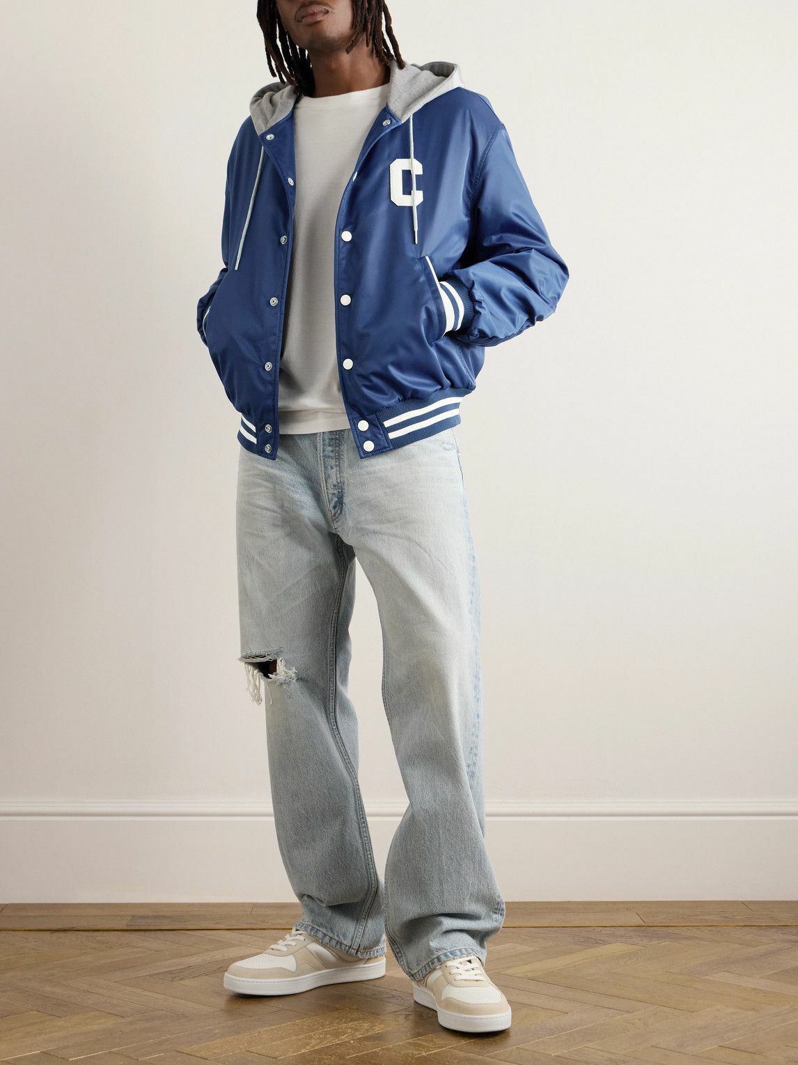 CELINE - Teddy Logo-Appliquéd Cotton-Jersey and Shell Hooded Bomber ...